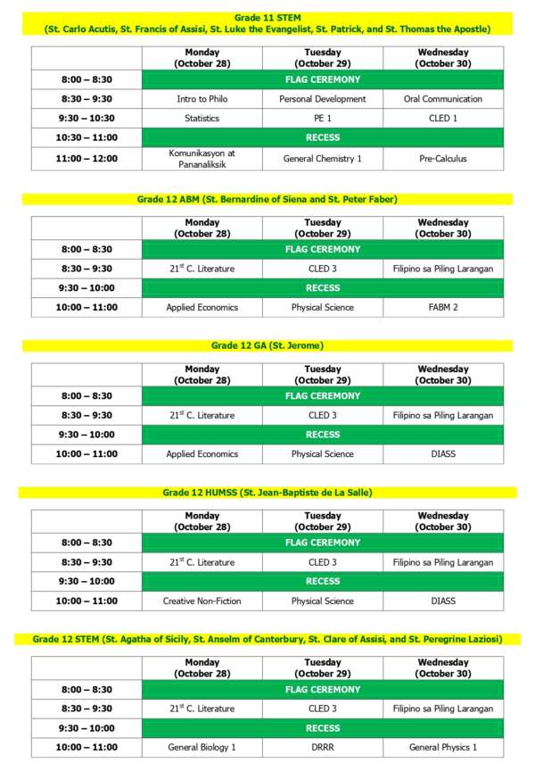 Schedule of Second Quarter Summative Assessment SY 2024-2025 - San Jose ...
